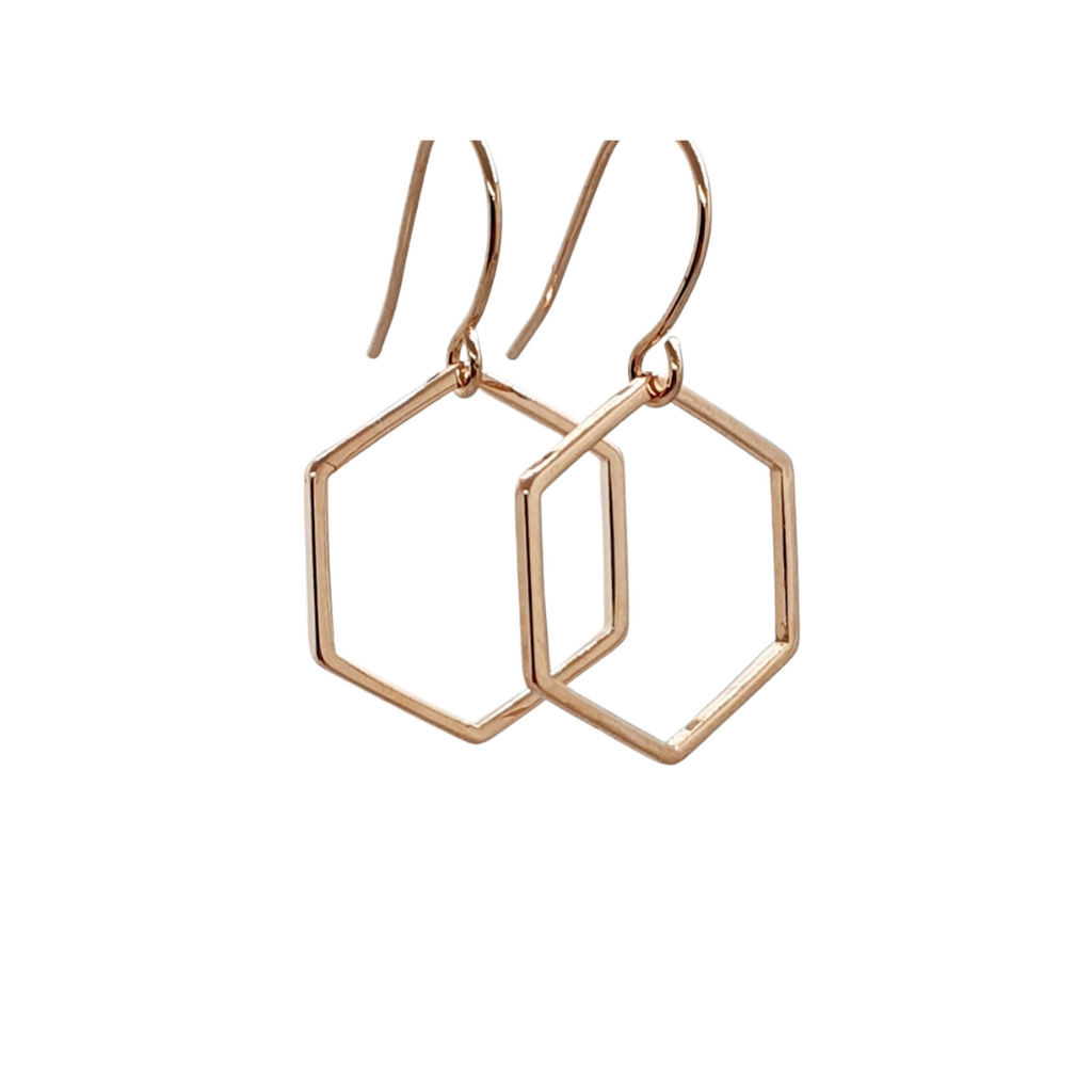 Rose gold hexagon Dangles – Madella Designs
