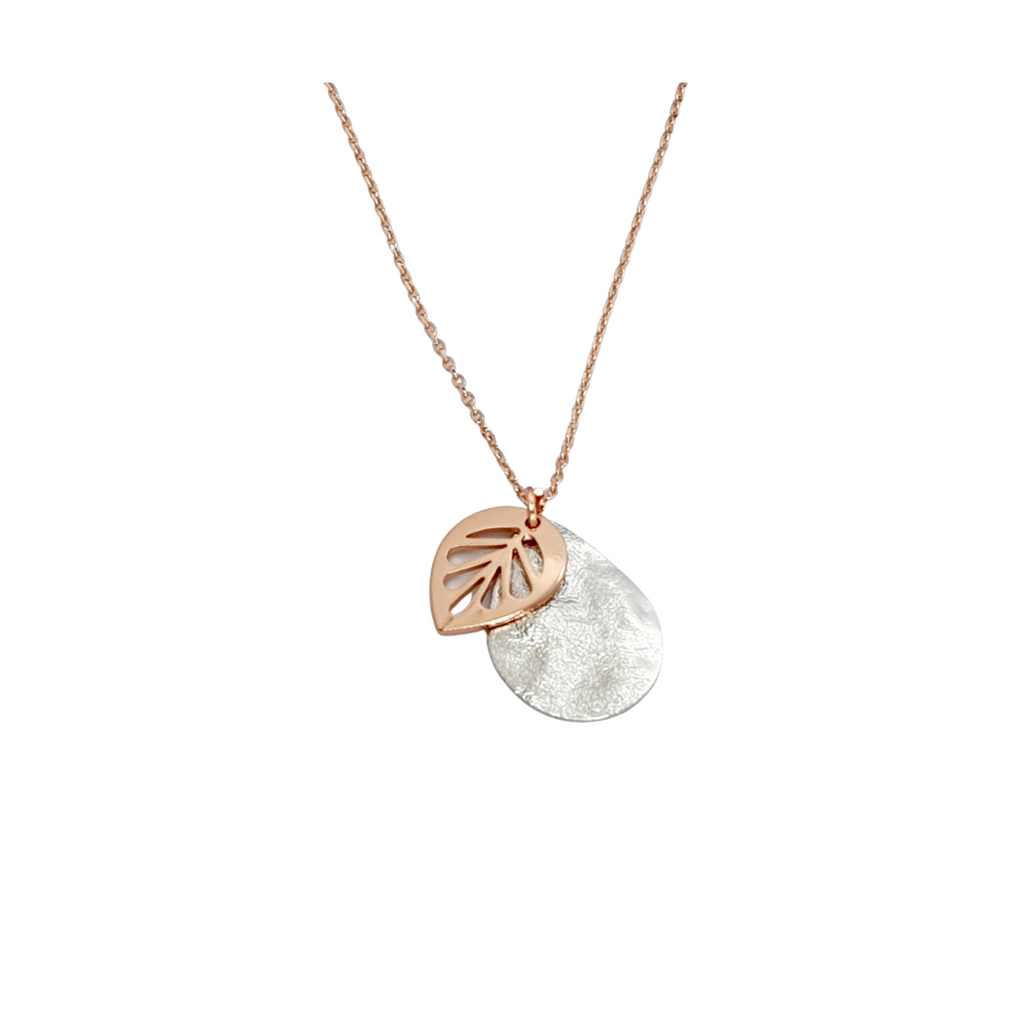 Our Olive necklace - Rose gold leaf on silver teardrop – Madella Designs