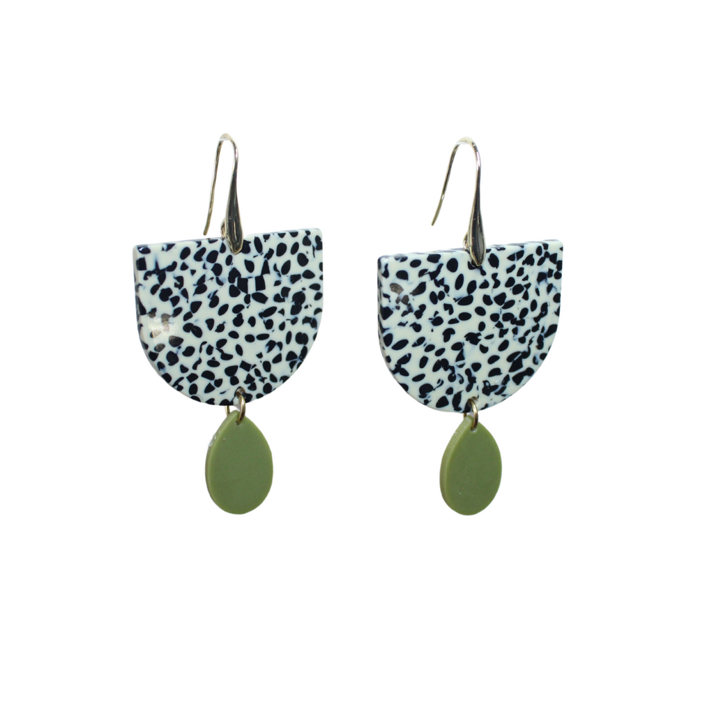 Ivory + olive green + black & gold dangles Live – Madella Designs